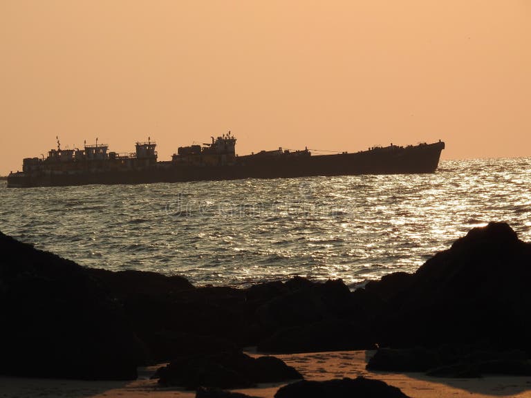 Ship at Sunset, Redi Port stock image. Image of travel - 86425041