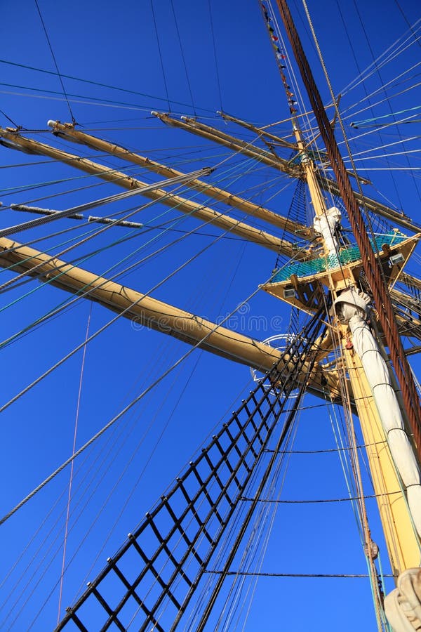 Ship Tackles, Rigging on a Old Frigate Stock Photo - Image of nautical ...