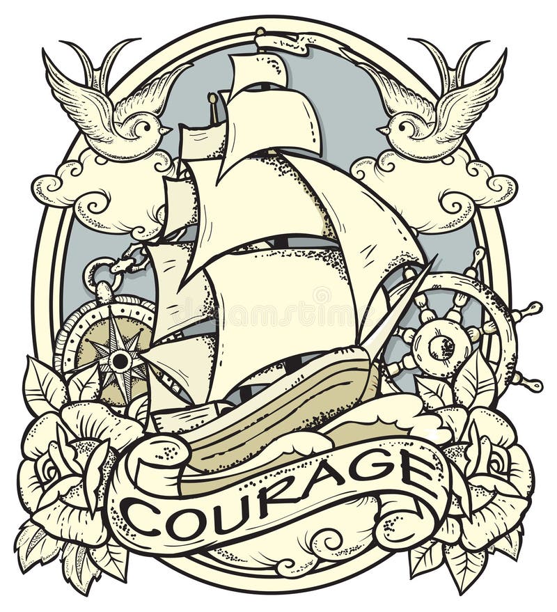 Tattoo Style Pirate Ship in Crest Stock Vector - Illustration of anchor ...