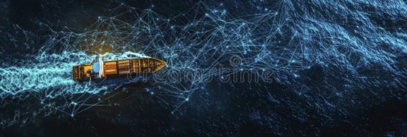 Ship Trails with Bright Digital Network Visualization Stock ...