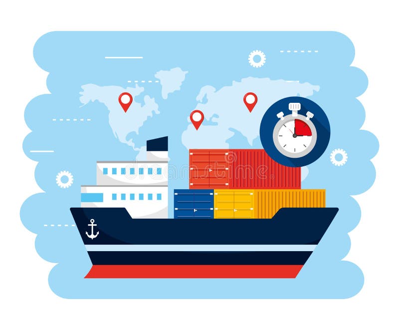 Ship Transport with Contsiners and Global Map Location Stock Vector ...