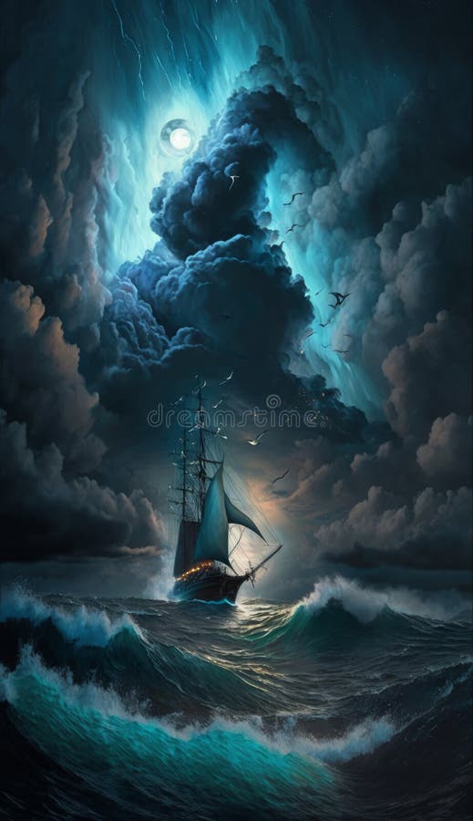 A Ship Trapped into the Thunder in the Sea Realistic Image Generative ...
