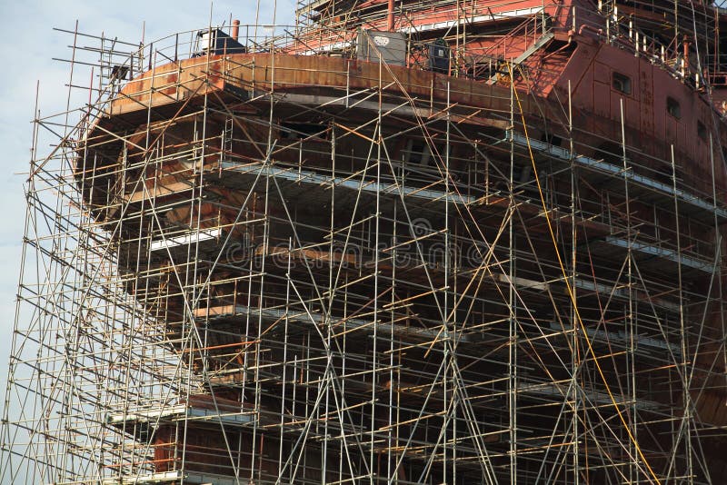 Ship Under Construction with Scaffolding Stock Image - Image of ...