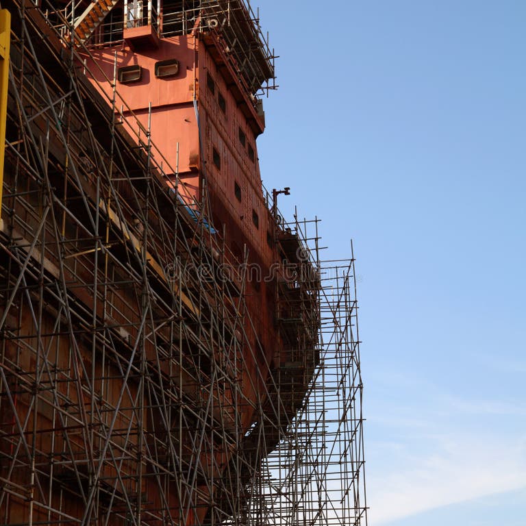 Ship Under Construction with Scaffolding Stock Photo - Image of ...