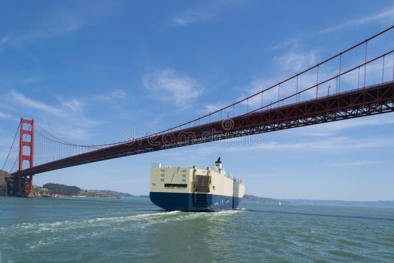 Ship Under Golden Gate Bridge Stock Photo - Image of vessel, bridge ...