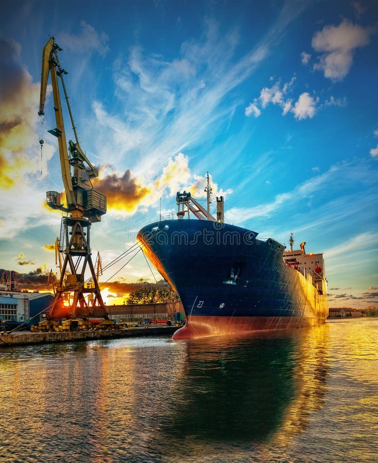 Ship under loading stock image. Image of boat, maritime - 141031685
