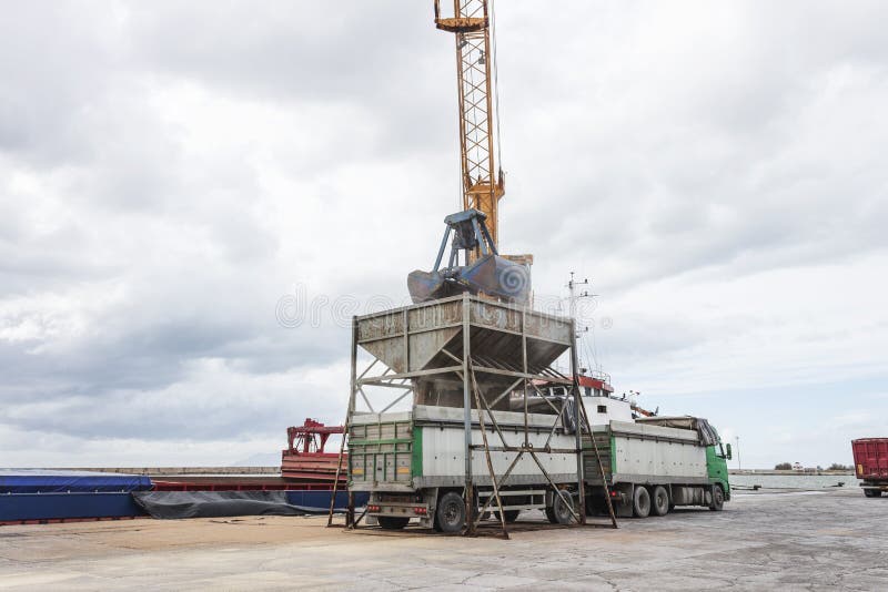 Ship Unloading Grain on Truck Stock Image - Image of truck ...