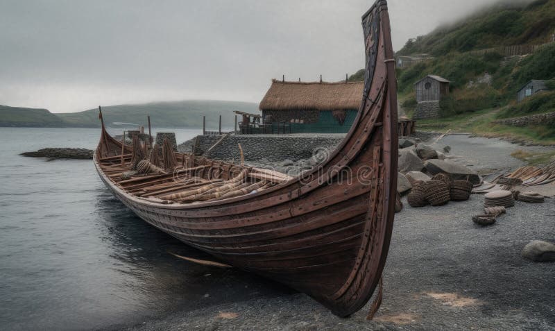 The Ship of the Vikings Docked on the Shore Creating Using Generative ...
