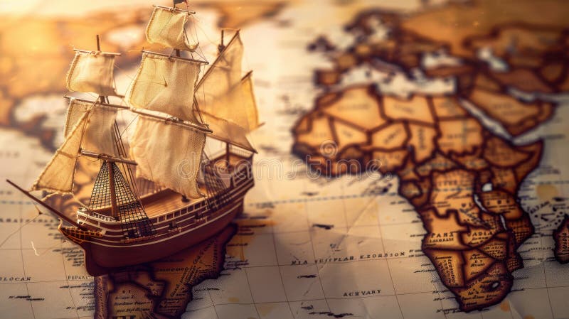 The Ship on Vintage Map. AI Generated Stock Image - Image of ocean, background: 373155365