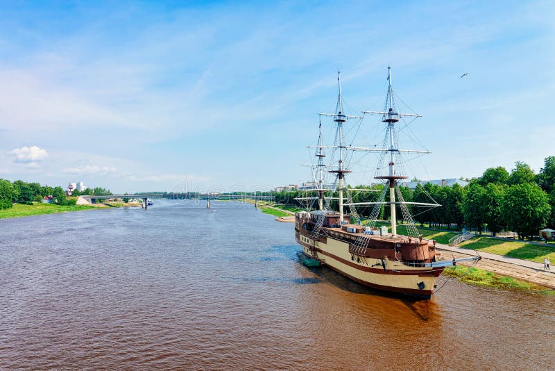 An Old Ship in Novgorod. Russia Stock Photo - Image of history, water ...