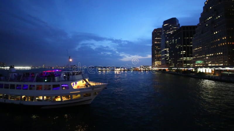 Ship Wallows Near Skyscrapers of Modern City at Stock Video - Video of ...