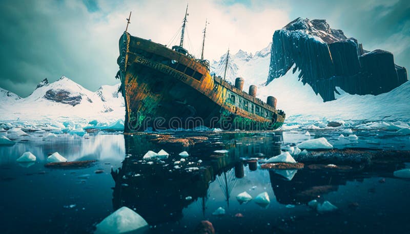 The Ship Was Wrecked in the Arctic, Generative AI Stock Image - Image ...