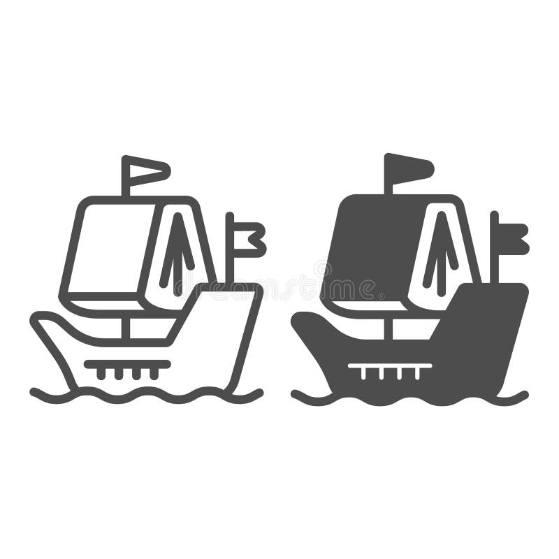 Ship on Water Line and Solid Icon, Children Book Day Concept, Book Sail ...