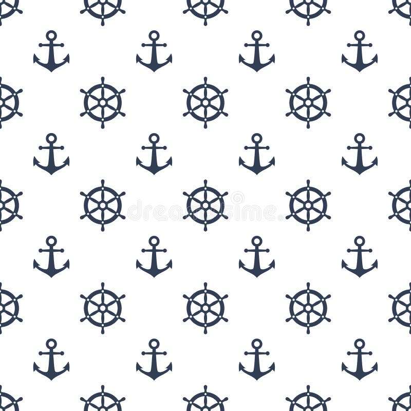 Ship Anchor Seamless Pattern Print. White Anchor on Blue Background ...