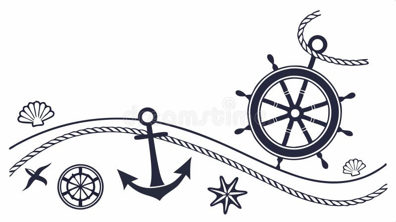 Ship Wheel and Anchor Graphic, Classic Nautical Design for Marine ...