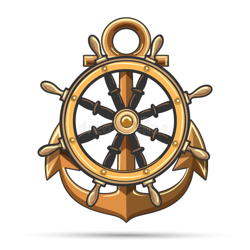 Ship Anchor and Wind Rose on a Shield Colored Tattoo Stock Illustration ...