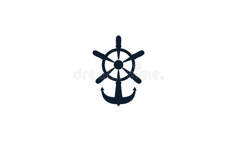 Ship Wheel with Anchor Silhouette Logo Vector Icon Illustration Stock ...