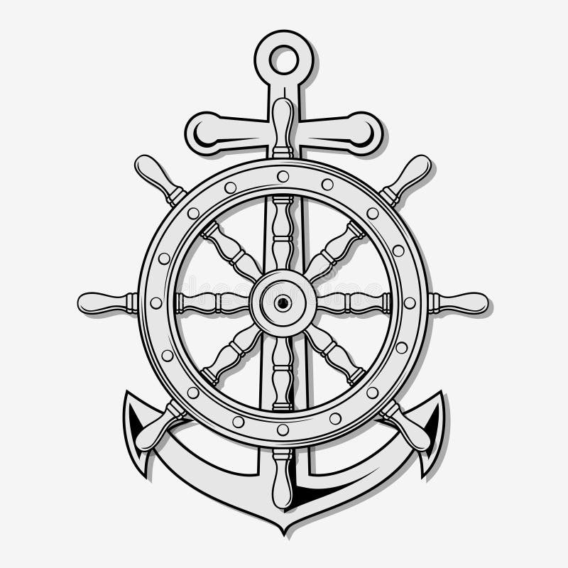 Wheel, anchor and dolphins stock vector. Illustration of sign - 29453180