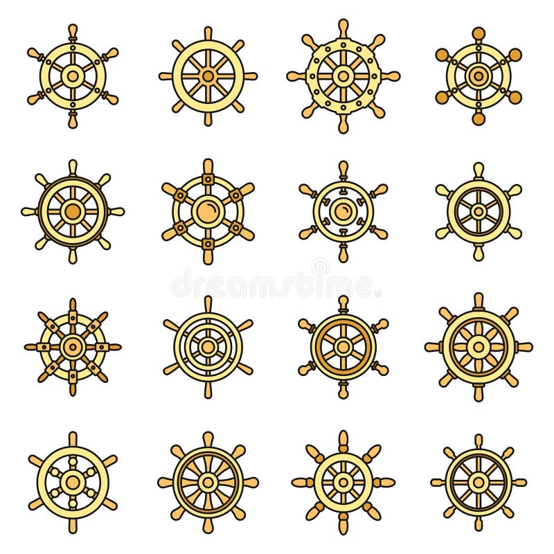 Ship Wheel Element Icons Set Vector Color Line Stock Vector ...
