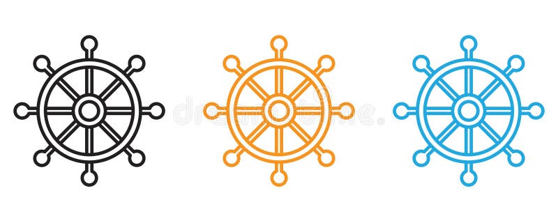 Ship Wheel Icon Thin Line Illustration Set Stock Vector - Illustration ...