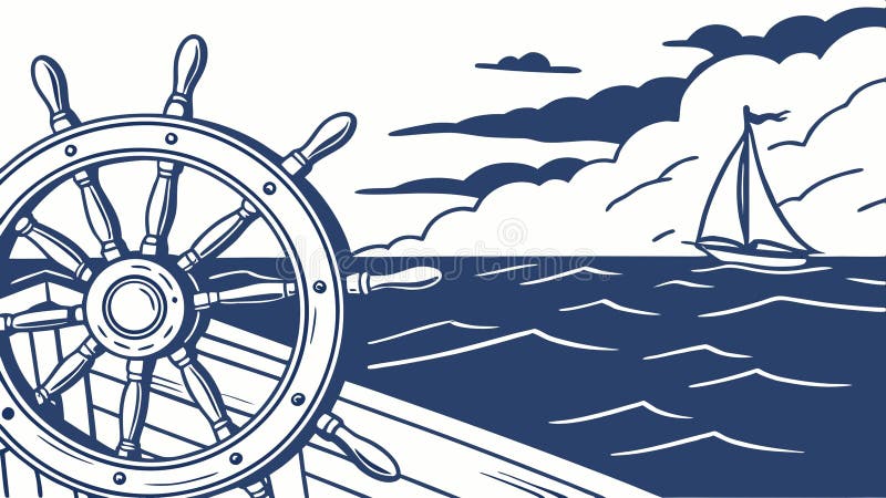 Ship Wheel and Ocean, Nautical Navigation and Marine Theme Vector ...