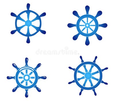 Ship Wheel Set in Blue Gradient. Set of Nautical Elements Stock Vector ...