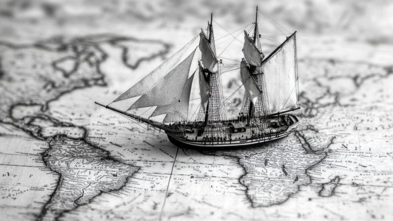Ship on World Map stock photo. Image of journey, voyage - 359901700