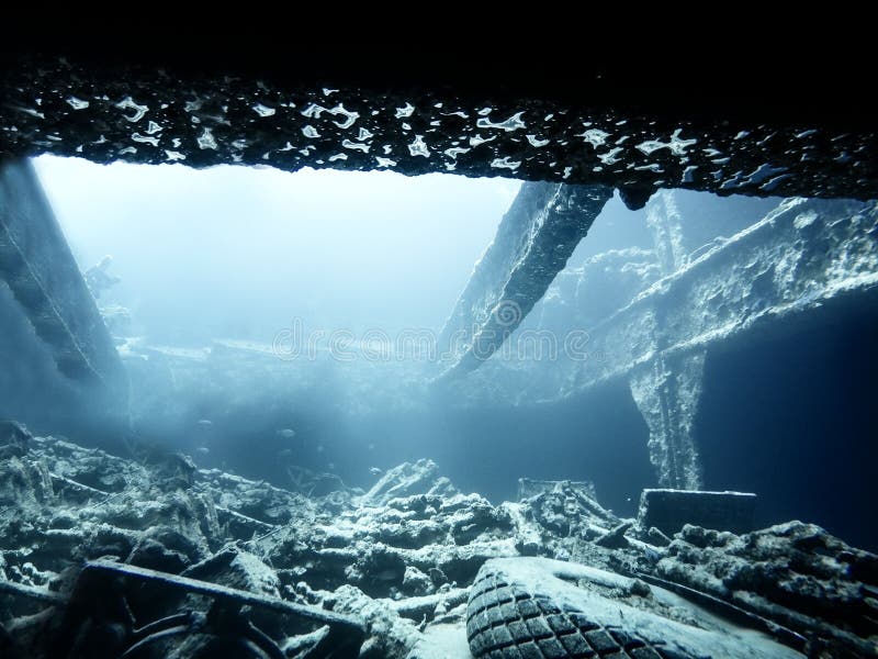 Ship Wreck Interior in the Ocean Stock Photo - Image of light ...