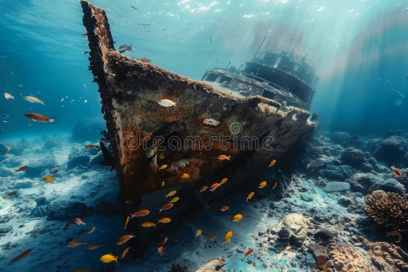 A ship wreck on the seabed stock illustration. Illustration of vessel ...
