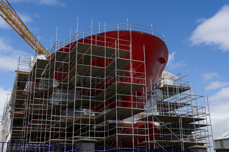 Shipbuilding and Crane during Ferry Construction Surrounded by Scaffold ...