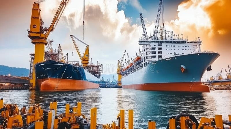 Shipbuilding Industry Cargo Ships Under Construction at a Modern ...