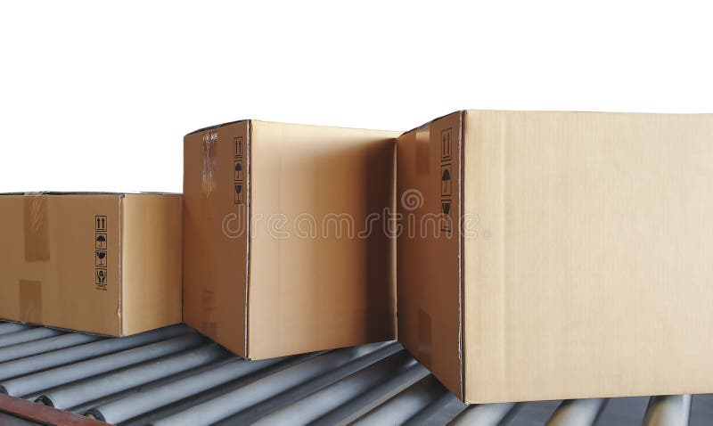 Shipment Boxes, Packaging, Cardboard Boxes Sorting on Rollers Conveyor ...