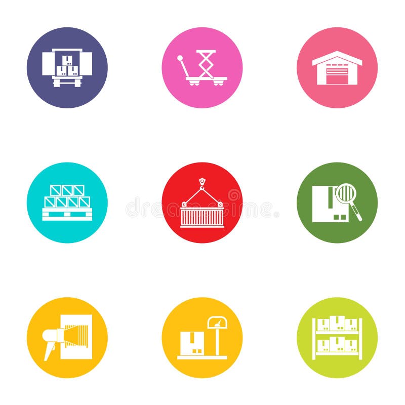 Shipment of Goods Icons Set, Flat Style Stock Vector - Illustration of ...