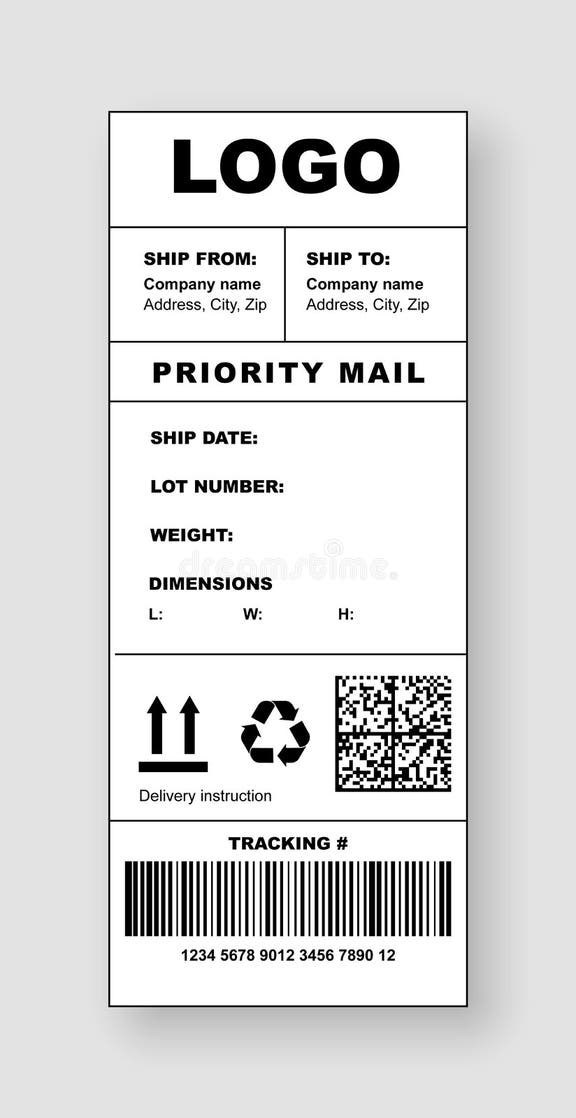 Shipment Label Template with Priority Mail Header Stock Vector ...