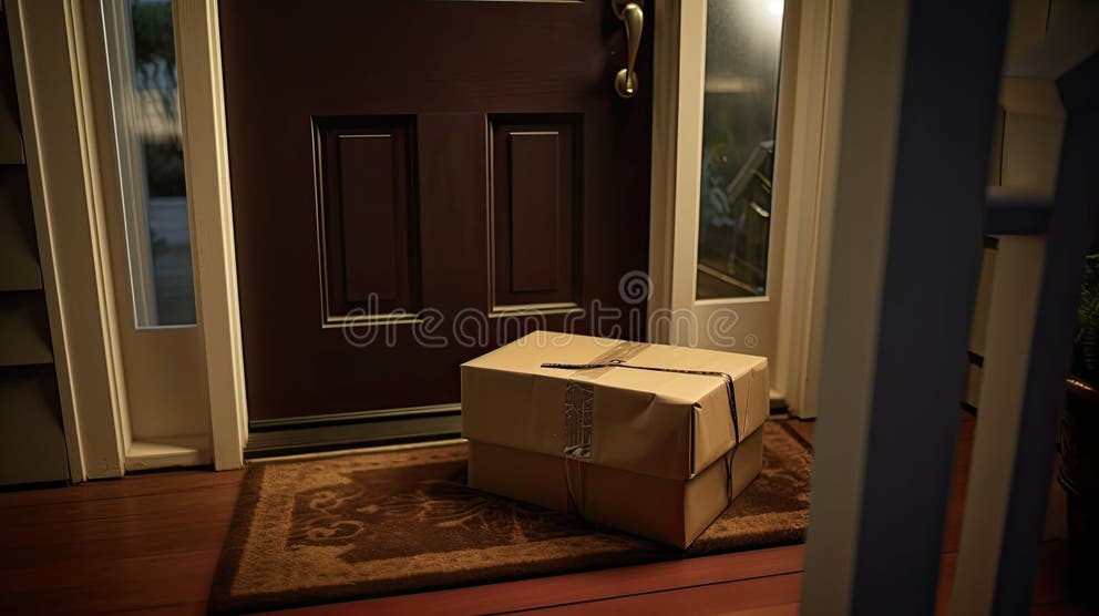 Shipment Package at the Door in Stock Illustration - Illustration of ...
