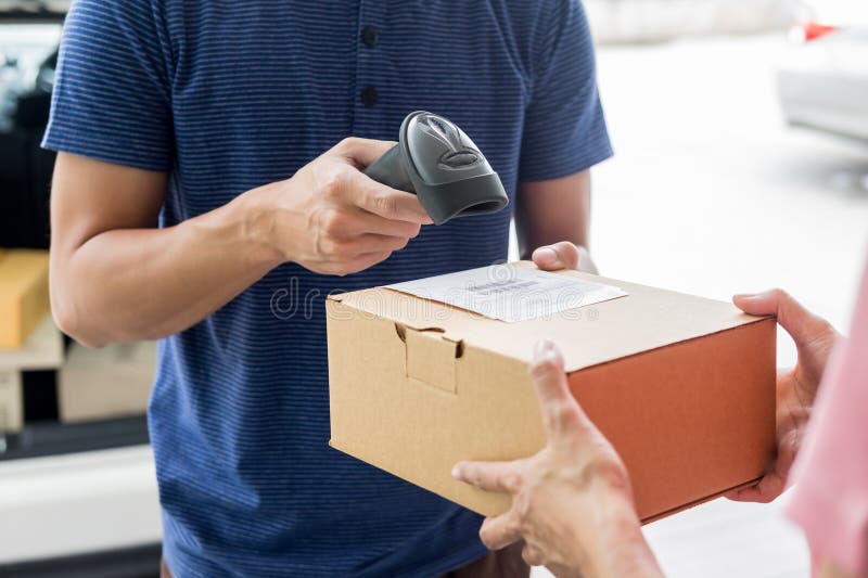 Shipment Working Delivery Service Concept, Messenger Leaving Parcel ...