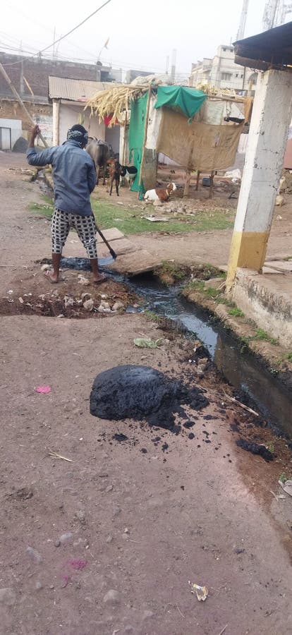 Shipper Cleaning Open Drainage System Stock Photo - Image of people ...