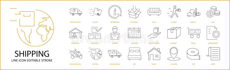 Shipping Icons Set in Line Style with Editable Stroke. Stock Vector ...
