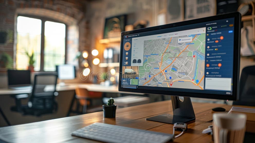 A Shipping App Dashboard on a Computer Screen with Delivery Routes ...