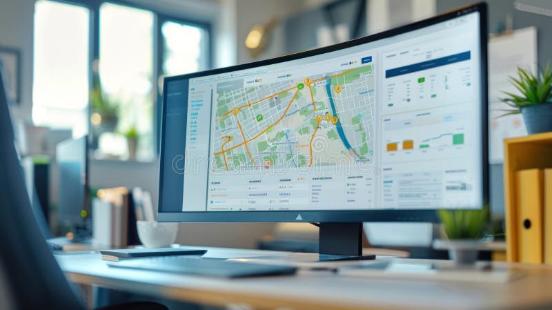 A Shipping App Dashboard on a Computer Screen with Delivery Routes ...