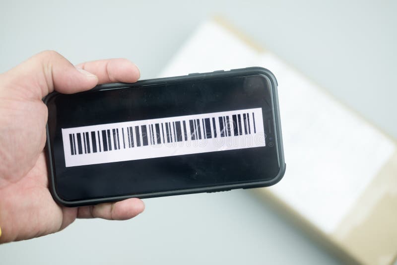 Shipping Barcode on Mobile Phone Screen with Box Stock Image - Image of ...