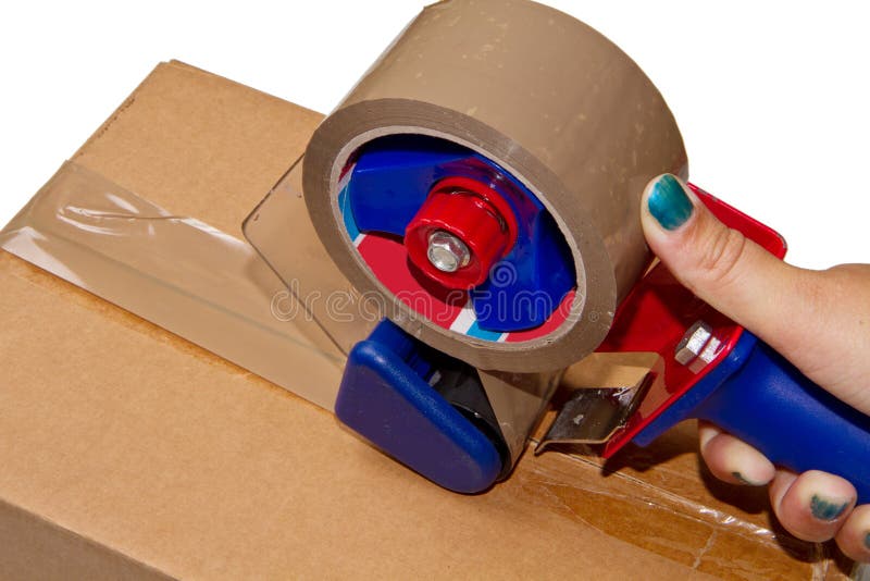 Packaging Tape Dispenser and Shipping Box Stock Photo - Image of ...