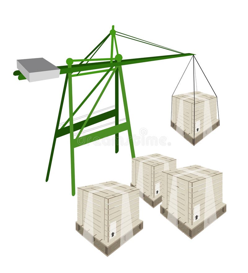A Shipping Box Being Hoisted by a Crane. Stock Vector - Illustration of ...