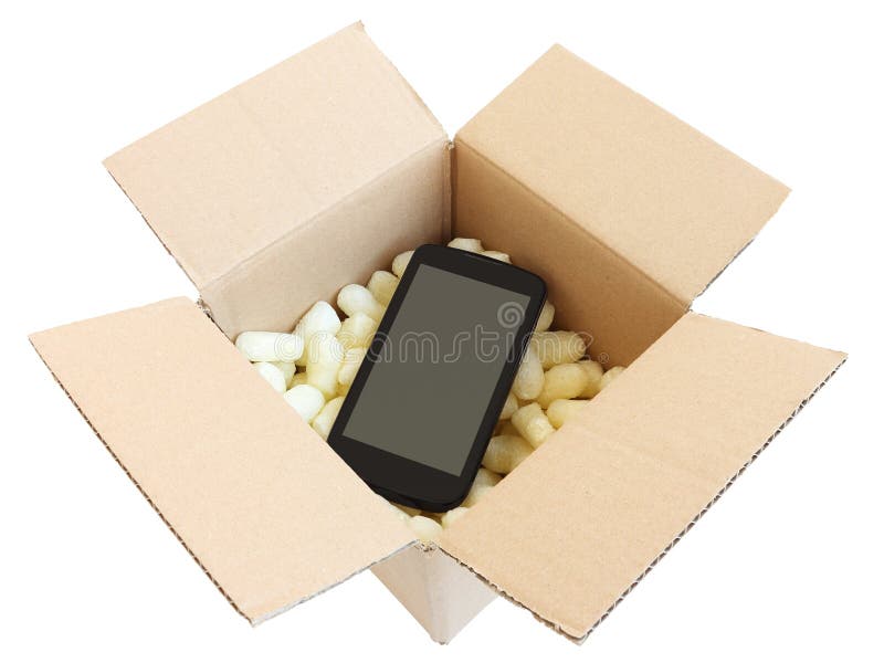 Shipping Box with Black Smartphone Stock Image - Image of modern, order ...