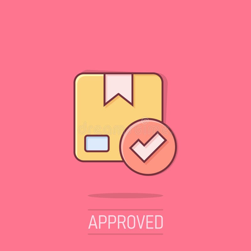 Shipping Box Check Icon in Comic Style. Container Approve Cartoon ...