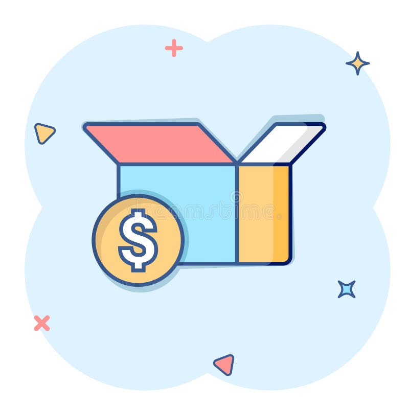 Shipping Box with Dollar Icon in Comic Style. Container Cartoon Vector ...