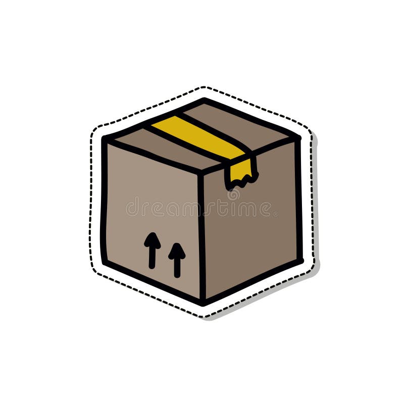 Shipping Box Doodle Sticker Icon, Vector Color Line Illustration Stock ...