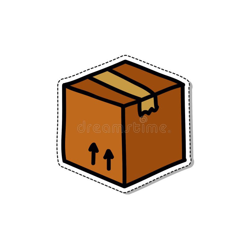 Shipping Box Doodle Sticker Icon, Vector Color Line Illustration Stock ...