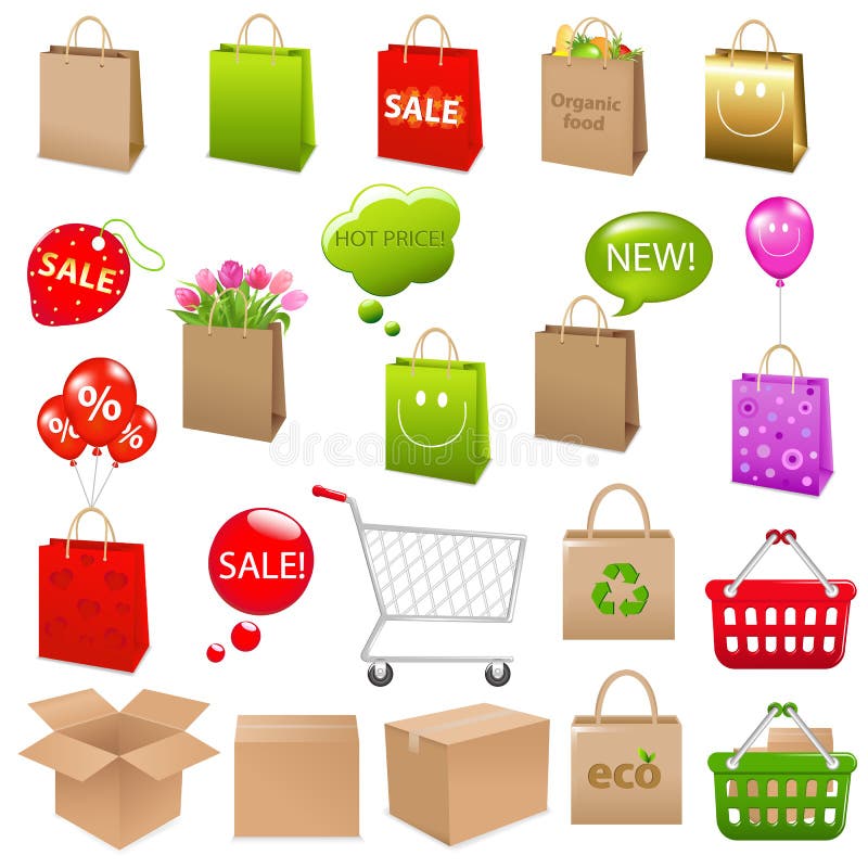 Shipping Box and Shopping Bags Stock Vector - Illustration of brown ...