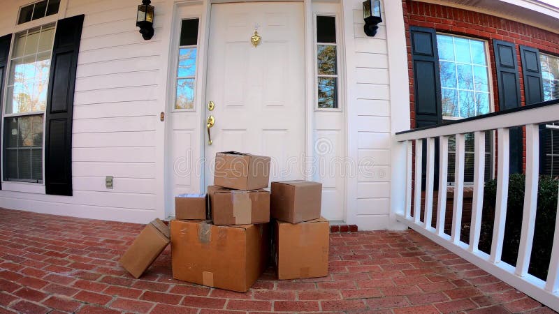 Packages on Front Porch of Home Stock Video - Video of deliver, boxes ...